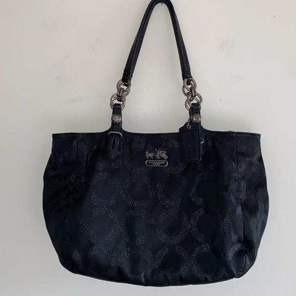 Coach | Bags | Coach Mia Black Signature Op Art Sateen Tote Handbag ...